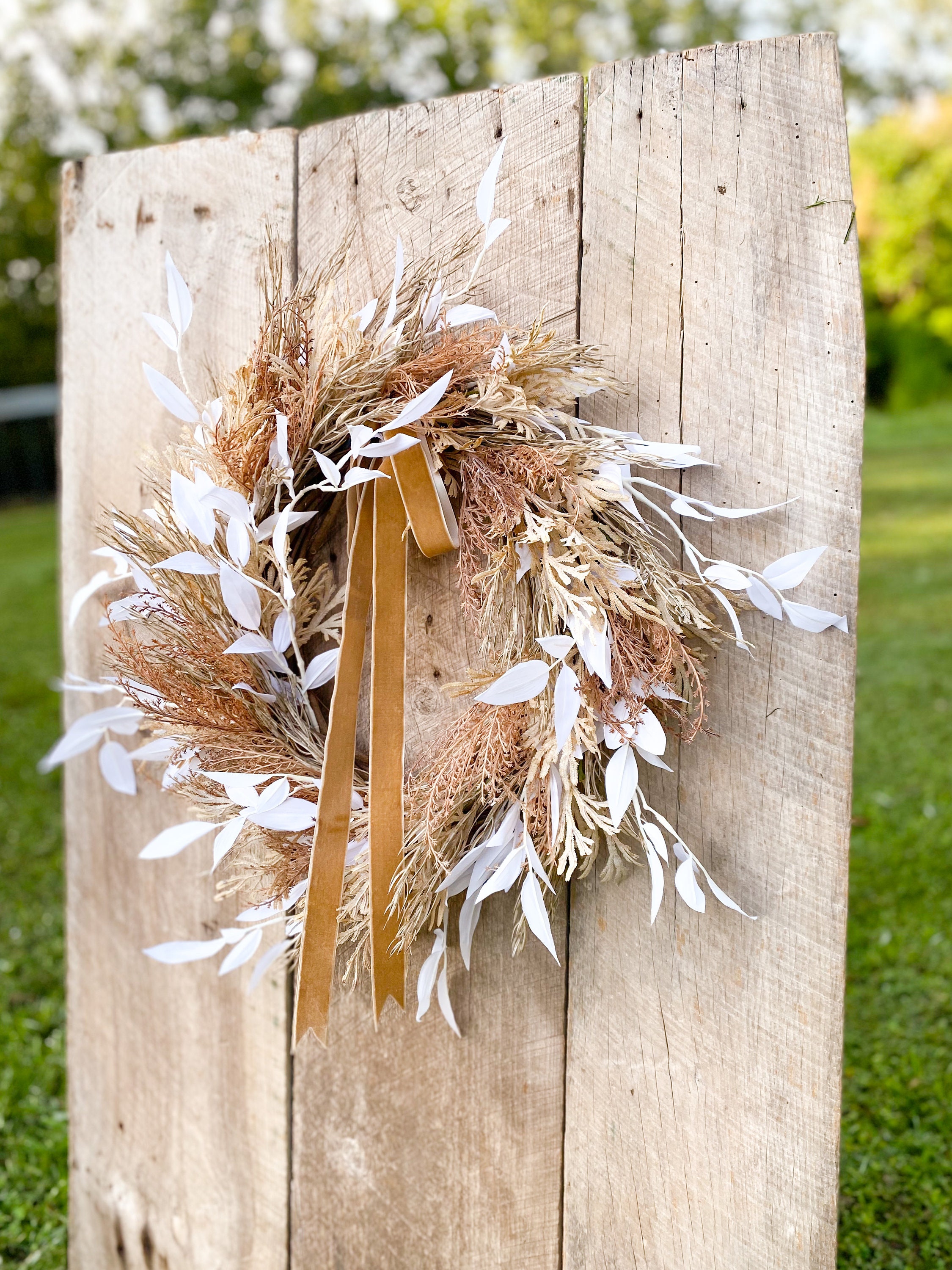 Neutral Fall Boho Wreath for Front Door, Neutral Modern Farmhouse Wall ...