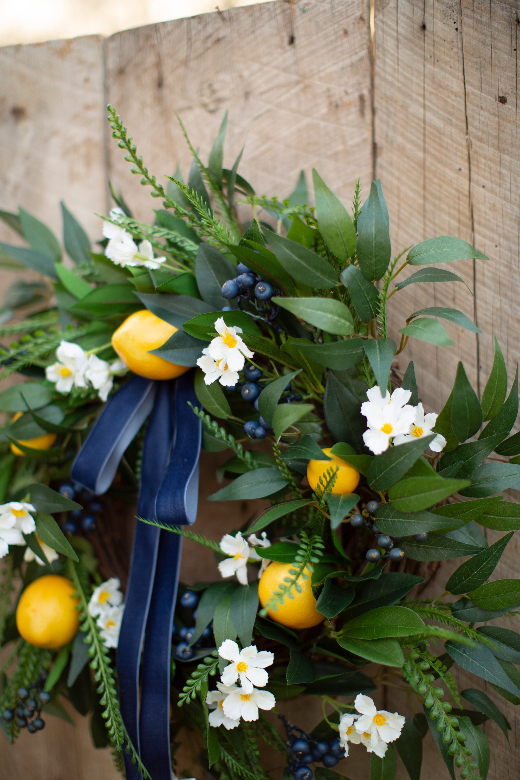 Lemon and Blueberry Wreath, Summer Wreath, Blue and Yellow Wreath ...