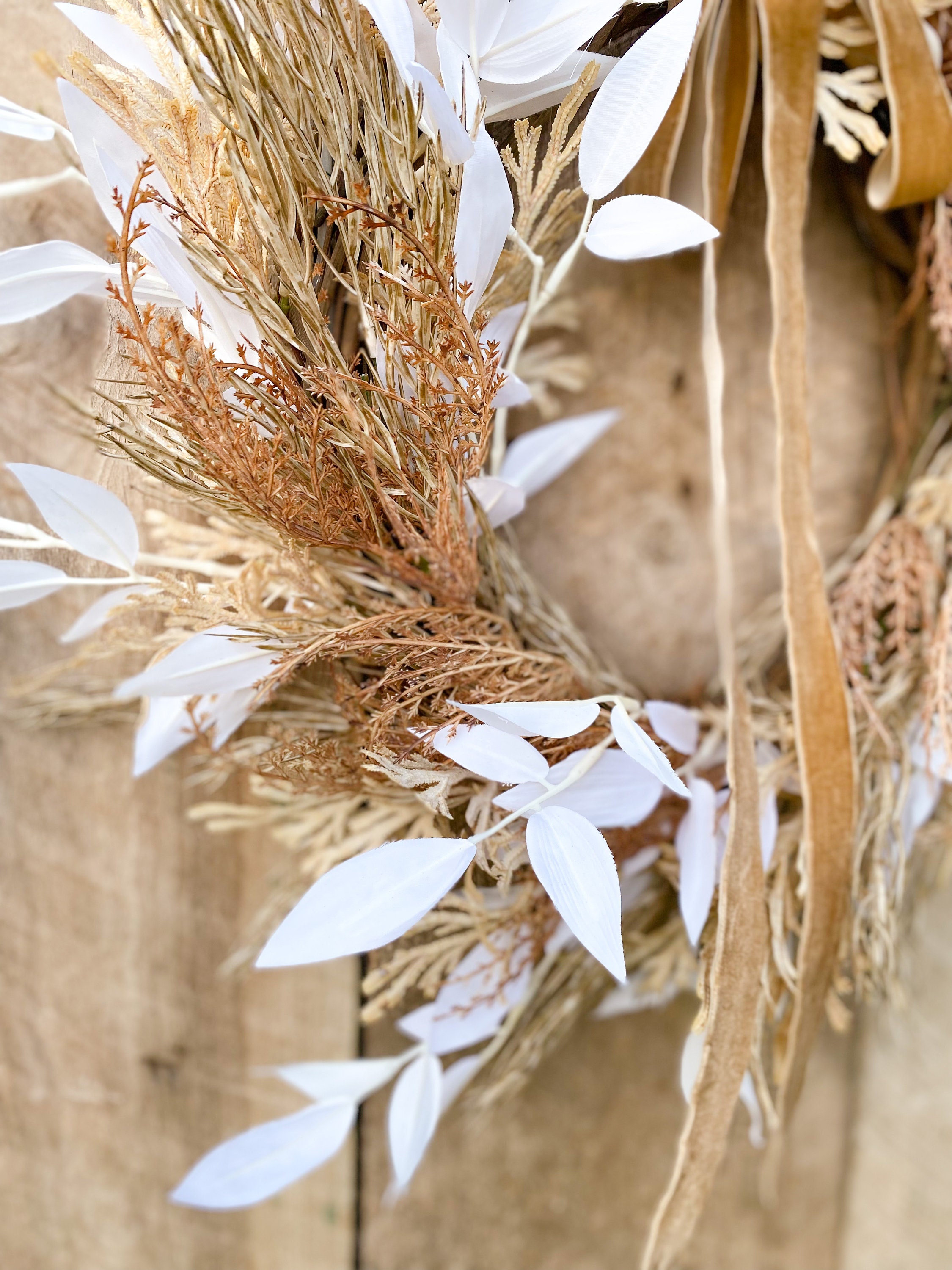 Neutral Fall Boho Wreath for Front Door, Neutral Modern Farmhouse Wall ...