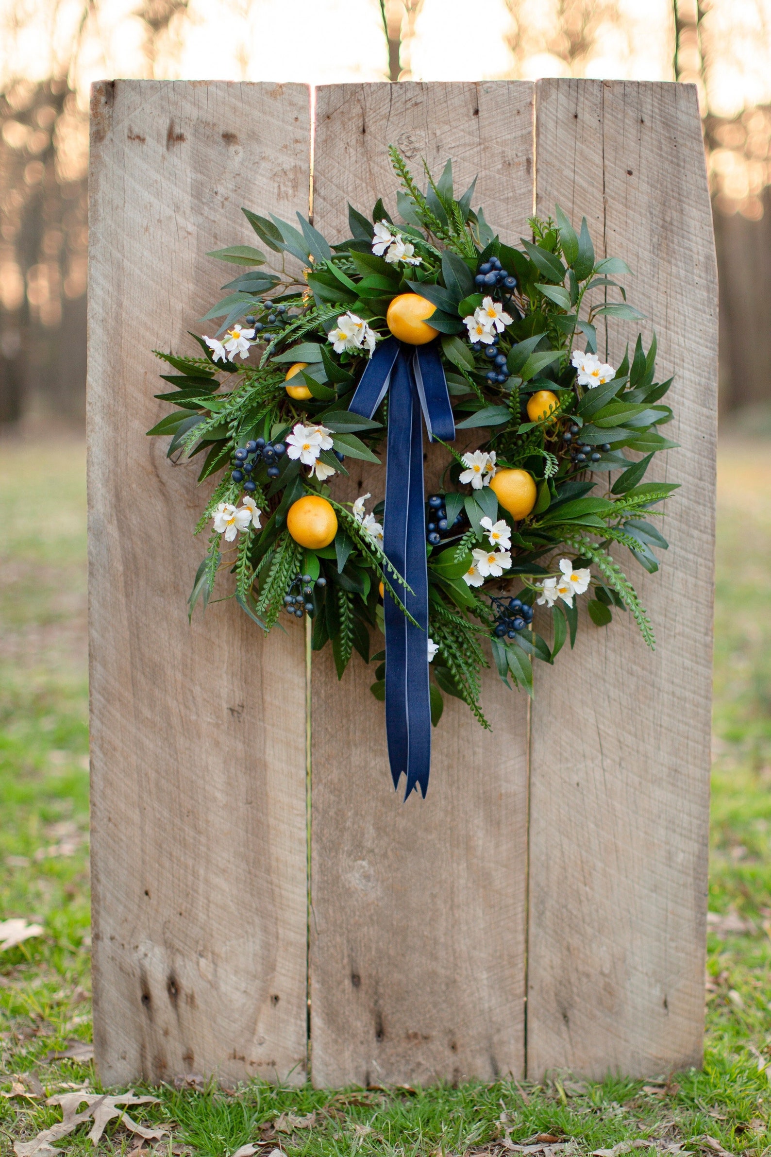 Lemon and Blueberry Wreath, Summer Wreath, Blue and Yellow Wreath ...