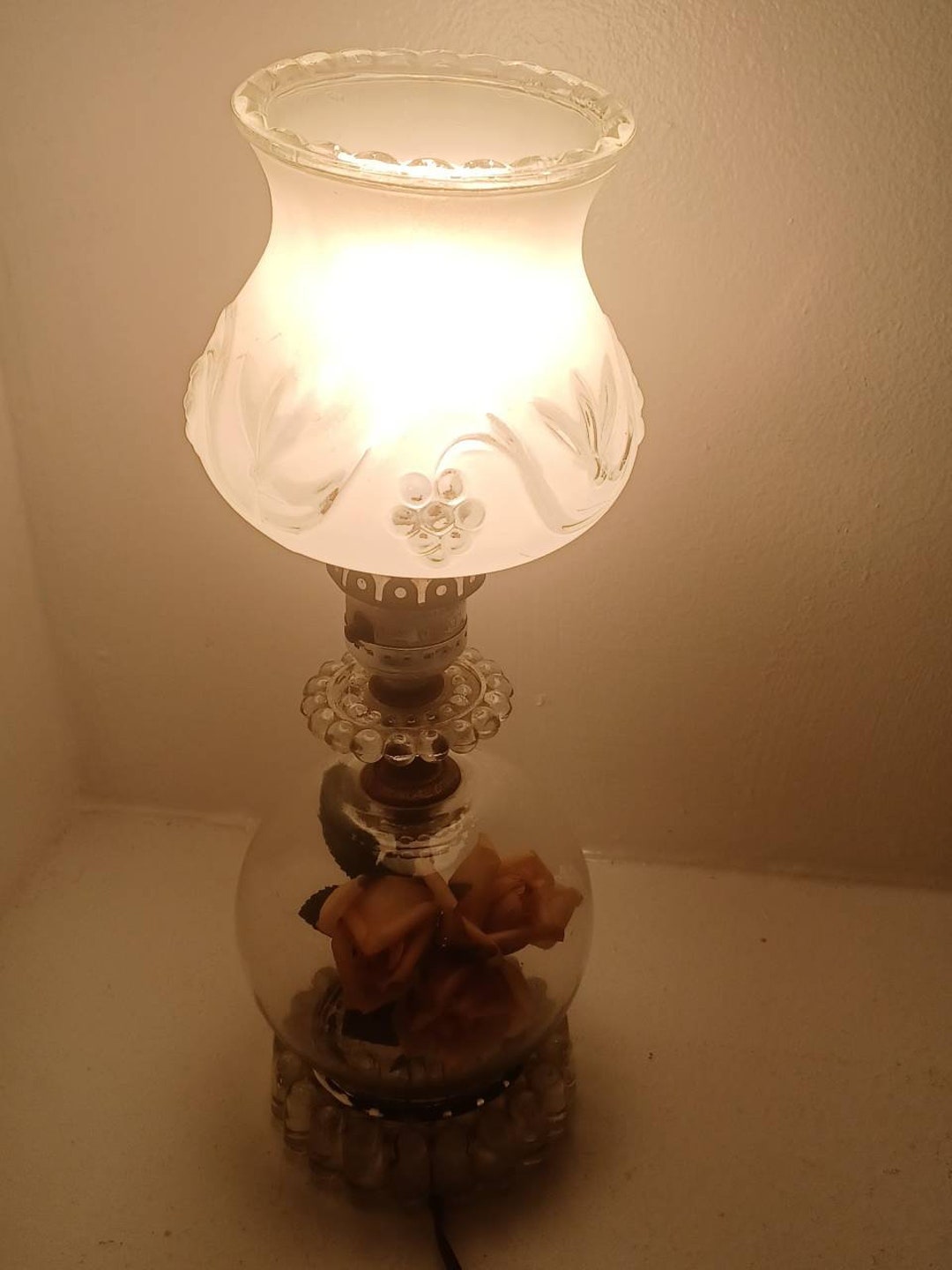 Vintage Two-tier Glass Table Lamp With Shade - Etsy