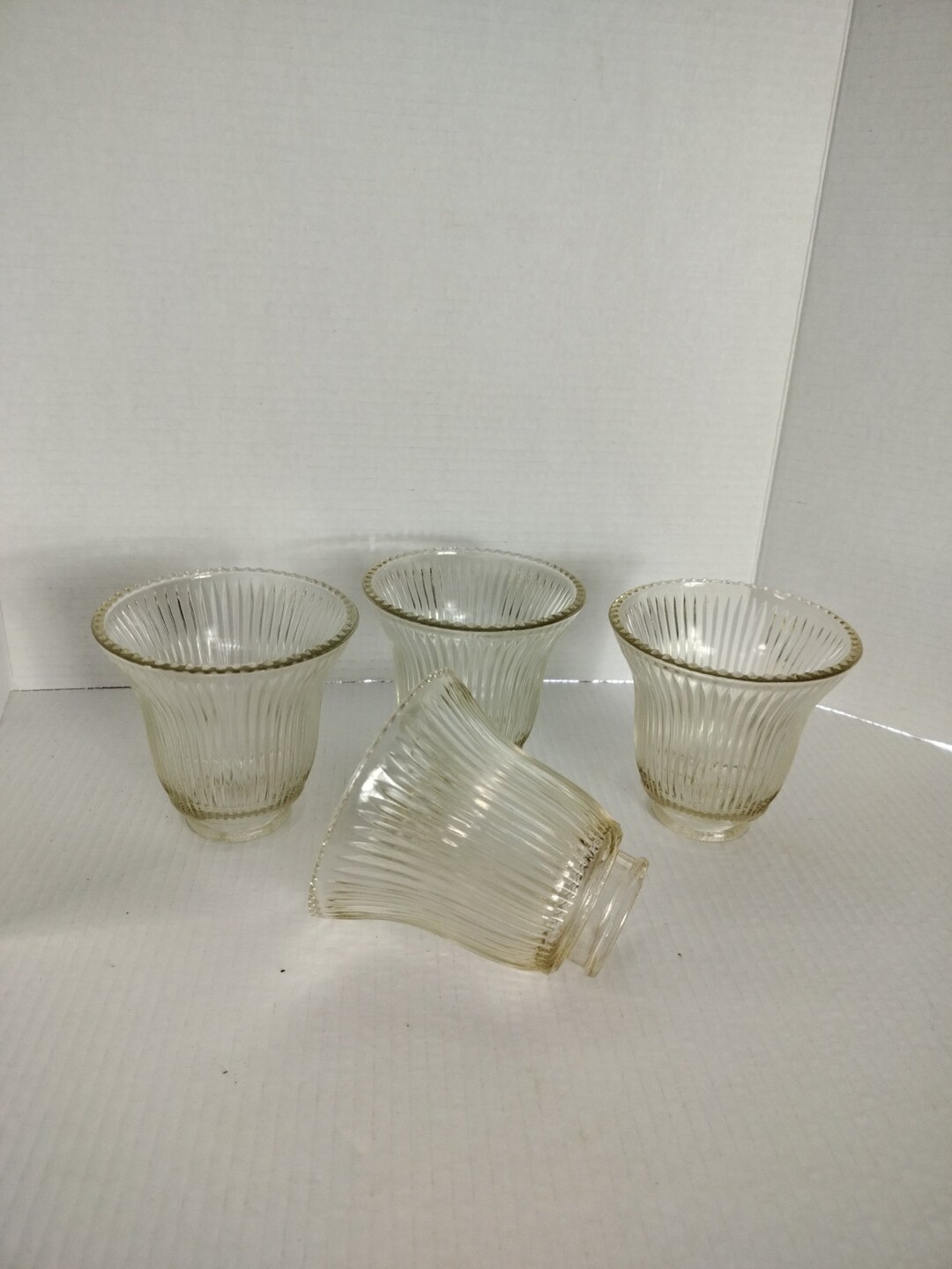 4 Vintage Clear Glass Ribbed Lamp Shades Ceiling Fan Bathroom Light 2 ...