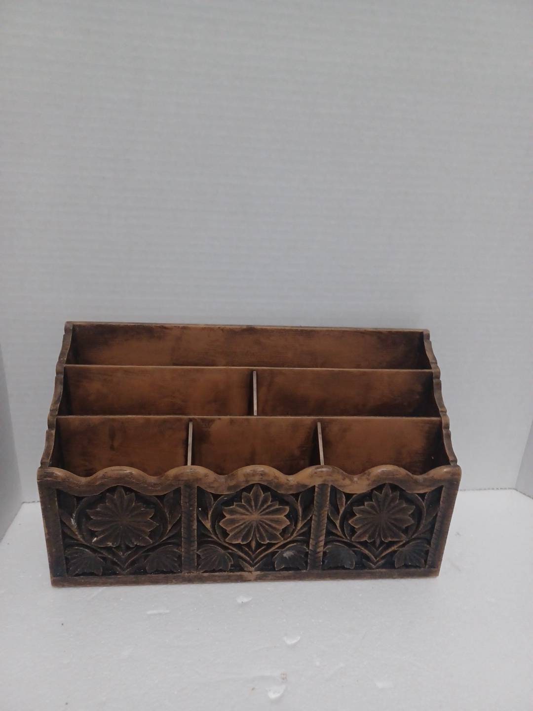 Vintage Lerner Faux Wood Letter Holder Mail Desk Top Organizer Caddy ...