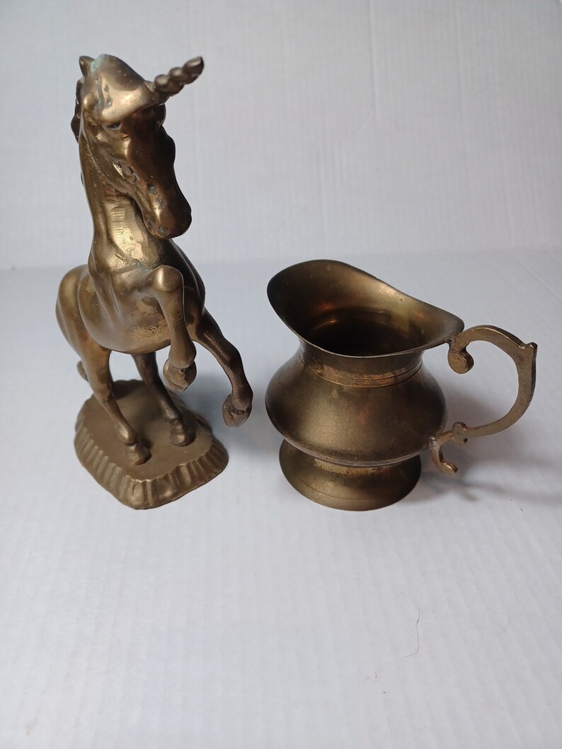 Vintage Solid Bronze Unicorn Statue - Gold Tone Base Pitcher Office ...