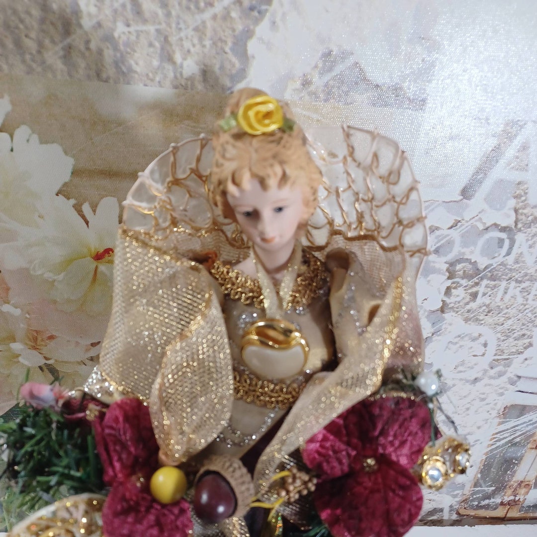 Christmas Tree Topper Vintage Gold and Red Angel Christmas - Etsy