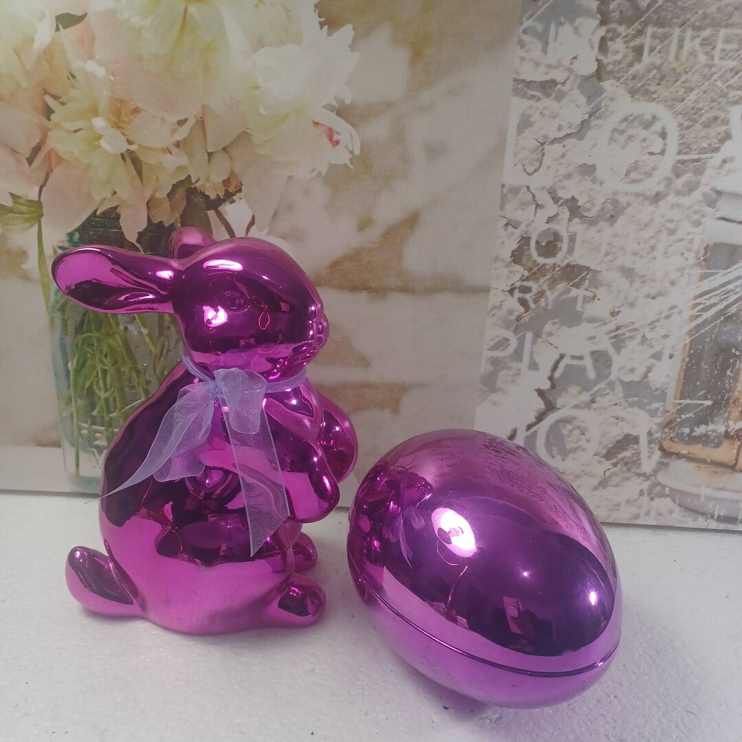 2p Vtg Rare Dept 56 Emerald Purple Bunny Rabbit Egg Candy Easter Dish ...