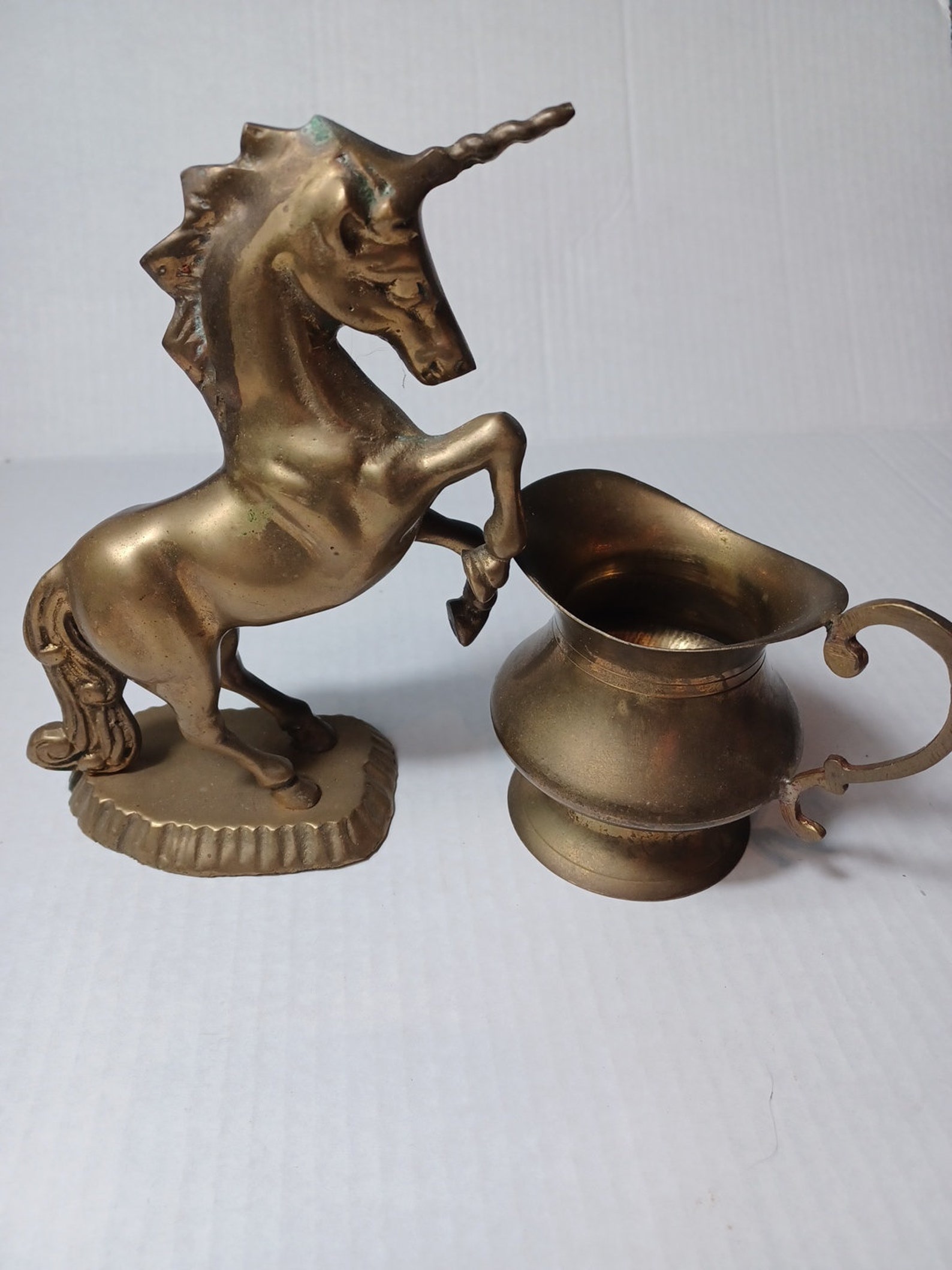 Vintage Solid Bronze Unicorn Statue - Gold Tone Base Pitcher Office ...