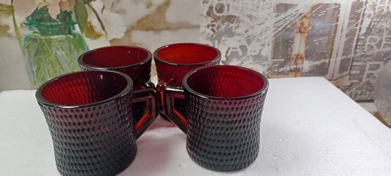4 Vintage Ruby Red Amberina Glass 8 0z Coffee Cups Mug - Etsy