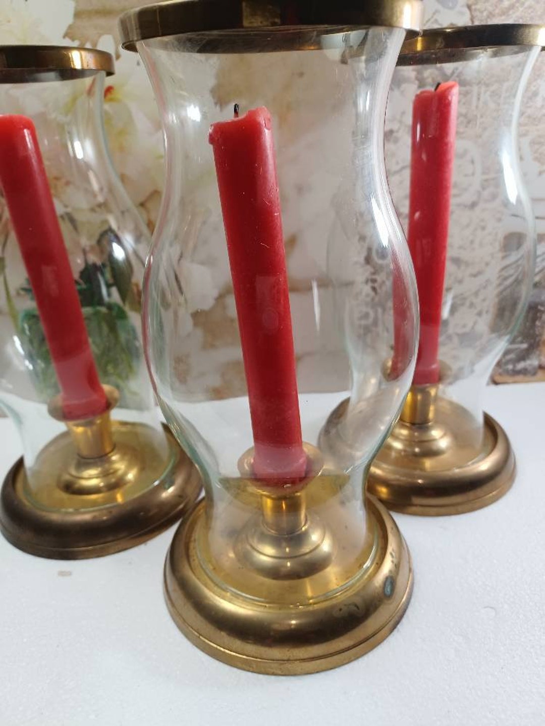 3 Vintage Brass Hurricane Candle Holder Three Pieces Christmas ...
