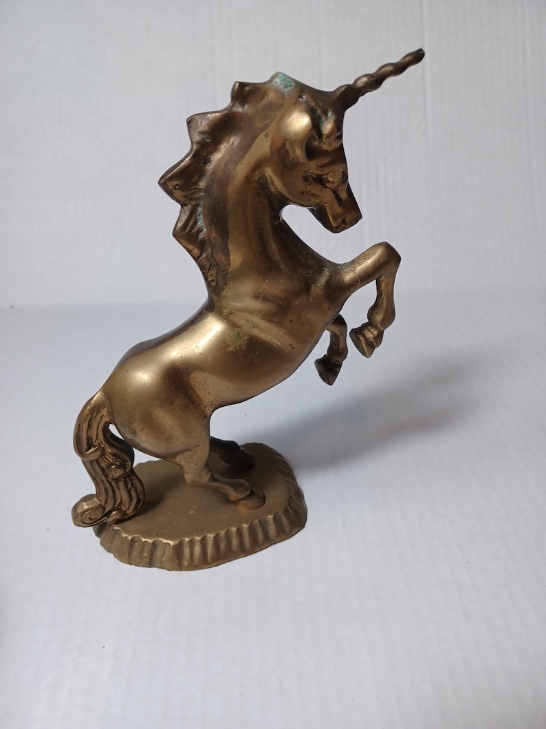 Vintage Solid Bronze Unicorn Statue - Gold Tone Base Pitcher Office ...