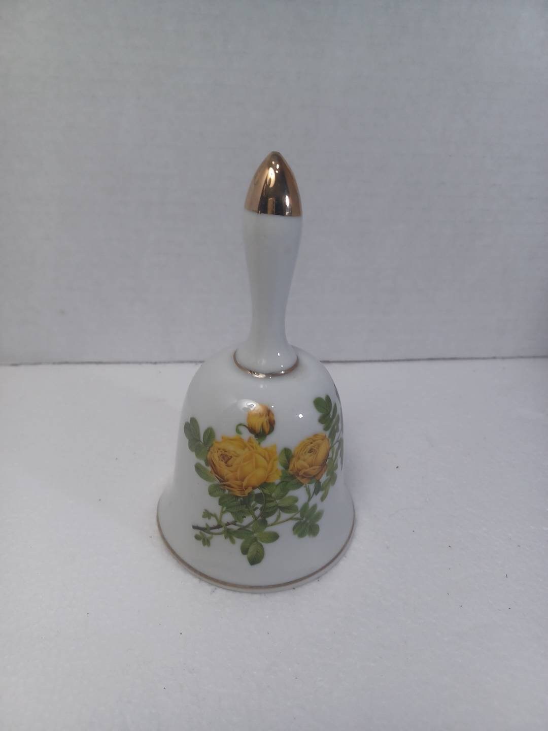Vintage ENESCO - Japan Porcelain Bell With Yellow Roses and Trimmed in ...