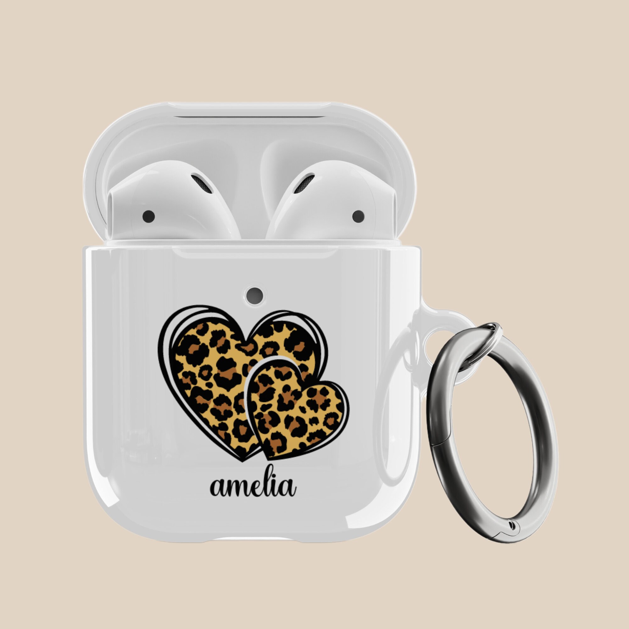 Airpods Case Colorful Leopard Print Heart, Customize With Your Name ...