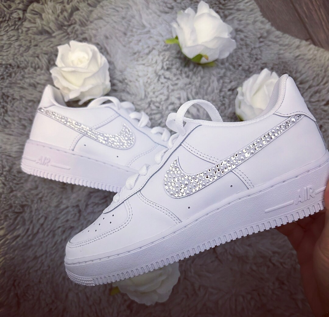 Customised Crystal Air Force 1 in White Blinged Out Nike Swooshes ...