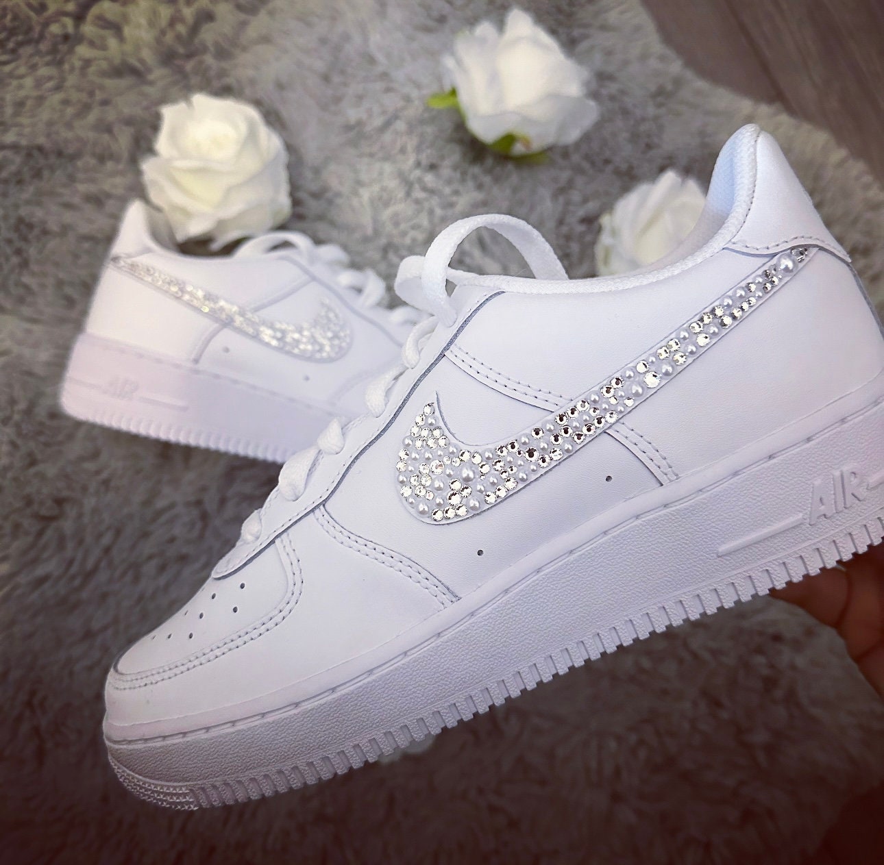 Customised Crystal Air Force 1 in White Blinged Out Nike Swooshes ...