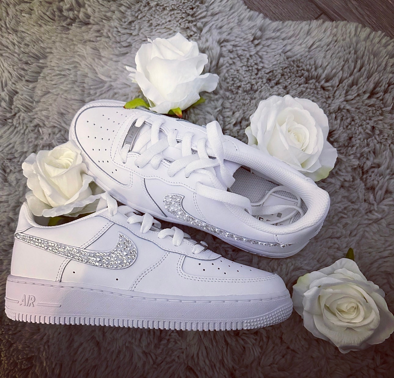 Customised Crystal Air Force 1 in White Blinged Out Nike Swooshes ...