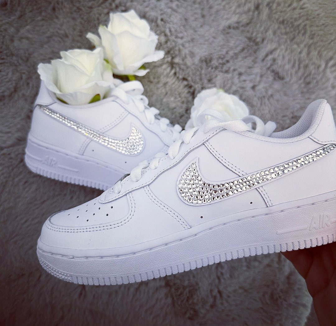 Customised Crystal Air Force 1 in White Blinged Out Swooshes - Etsy