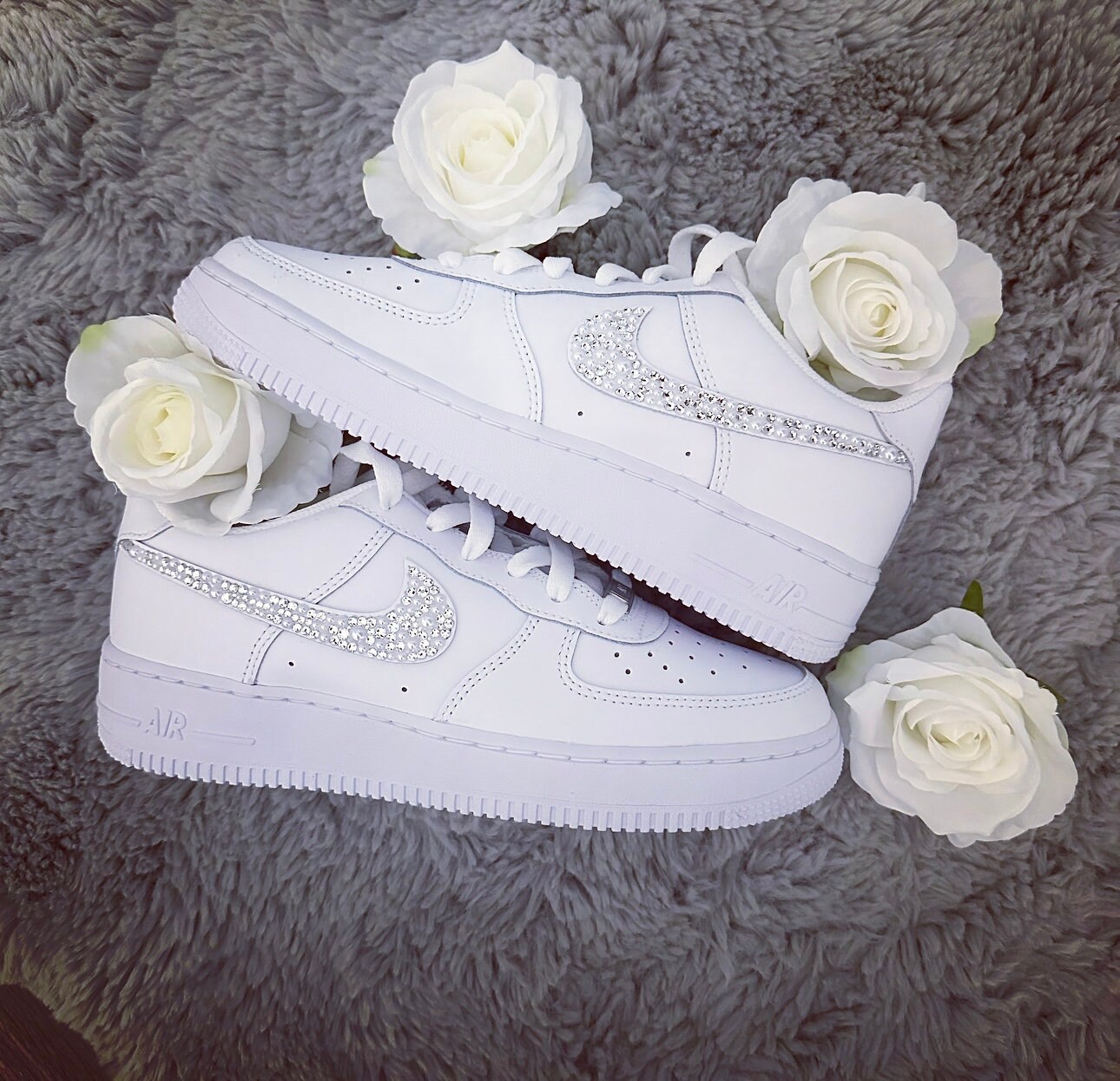 Customised Crystal Air Force 1 in White Blinged Out Nike Swooshes ...