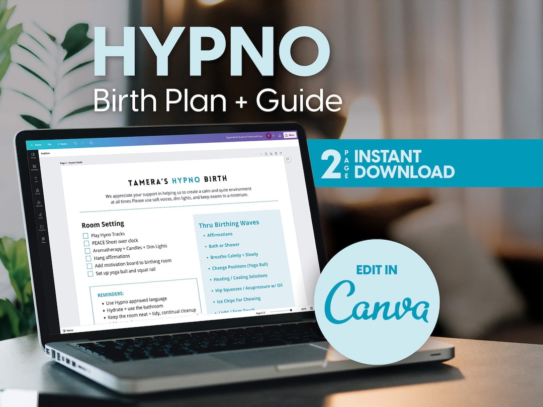 Hypno Birth Plan and Guide With Tracks and Cues - Instant Download - Editable Canva - Etsy