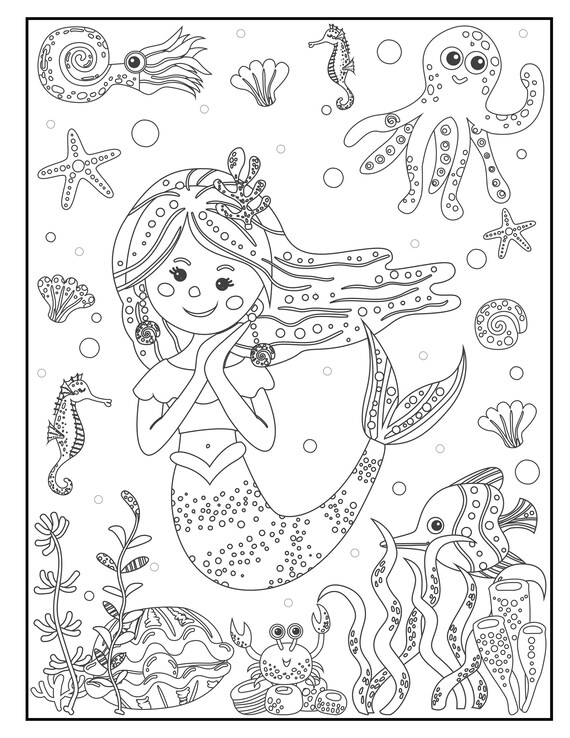 Mermaid Themed Coloring Book | Etsy