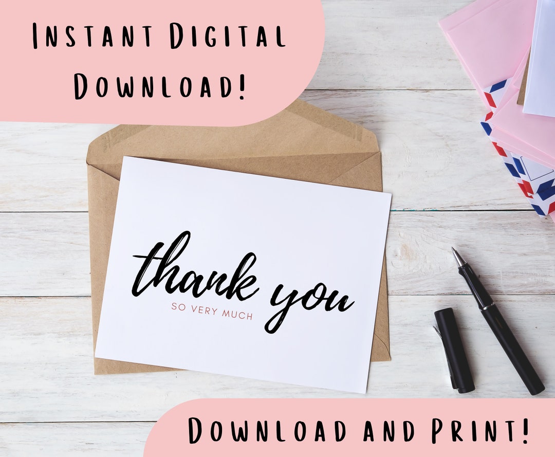 Thank You Card Digital Download, Instant Download Thank You Card High ...