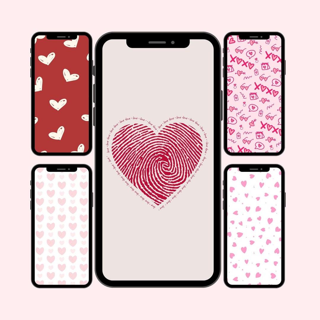 Valentine's Day Phone Wallpaper Set of 5 PNG | Romantic Hearts Digital ...