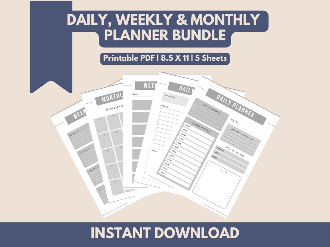 Daily Weekly Monthly Checklist Bundle 5 X Printable Templates ...