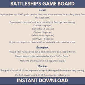 Classic Battleship Digital Game Template Instant Download Printable PDF ...