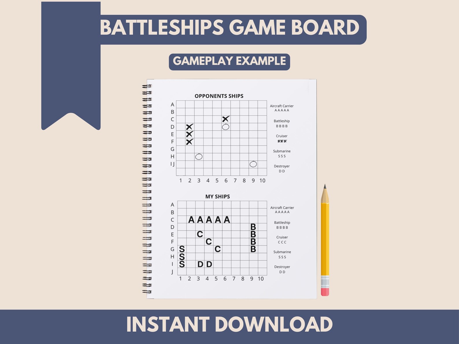 Printable Battleships Game Template Classic Battleship Game Family Game ...