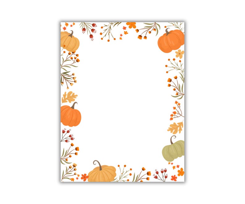 Autumn Pumpkin Floral Page Border | Printable Stationery (A4 & US ...