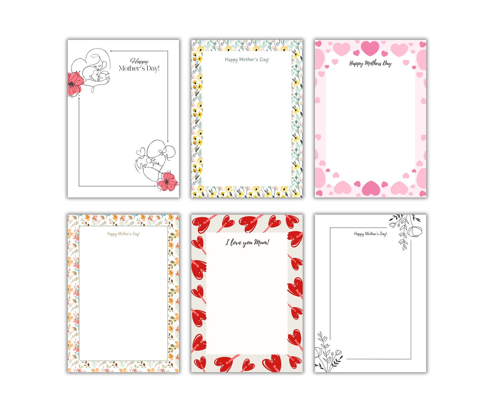 Mother's Day Floral Page Border Set: Printable Card Design (digital ...