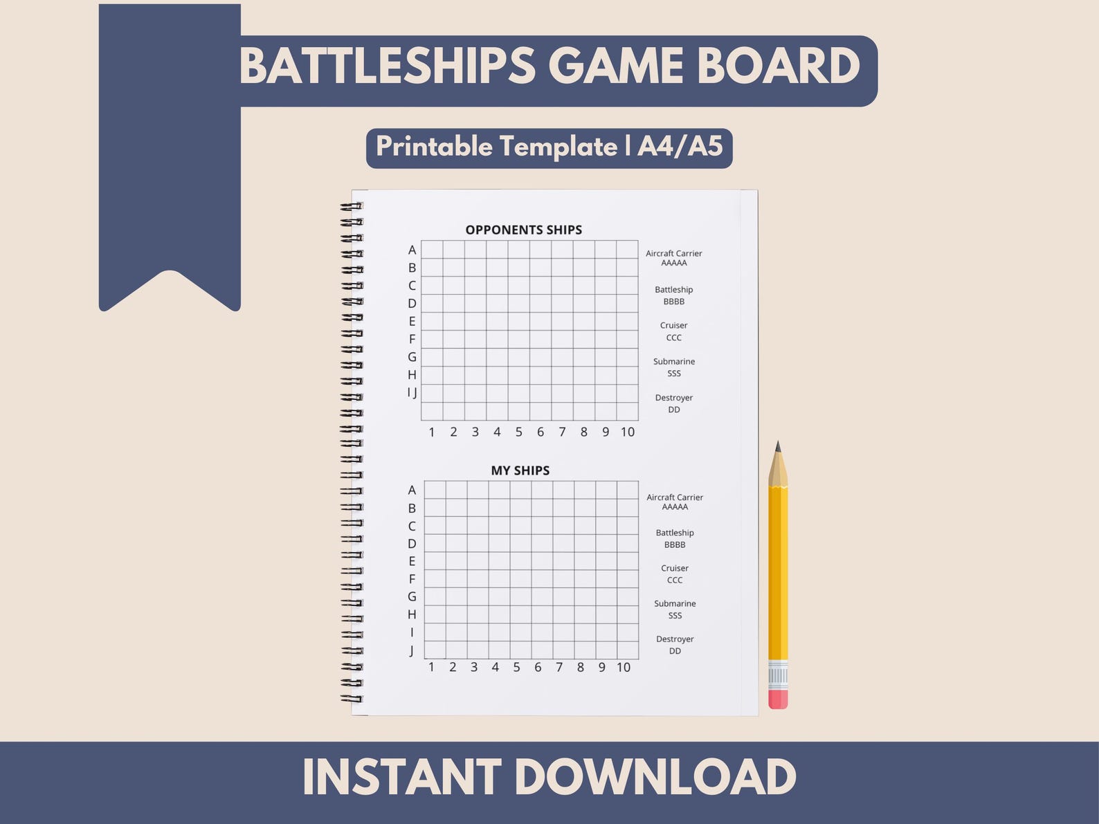 Printable Battleships Game Template Classic Battleship Game Family Game ...