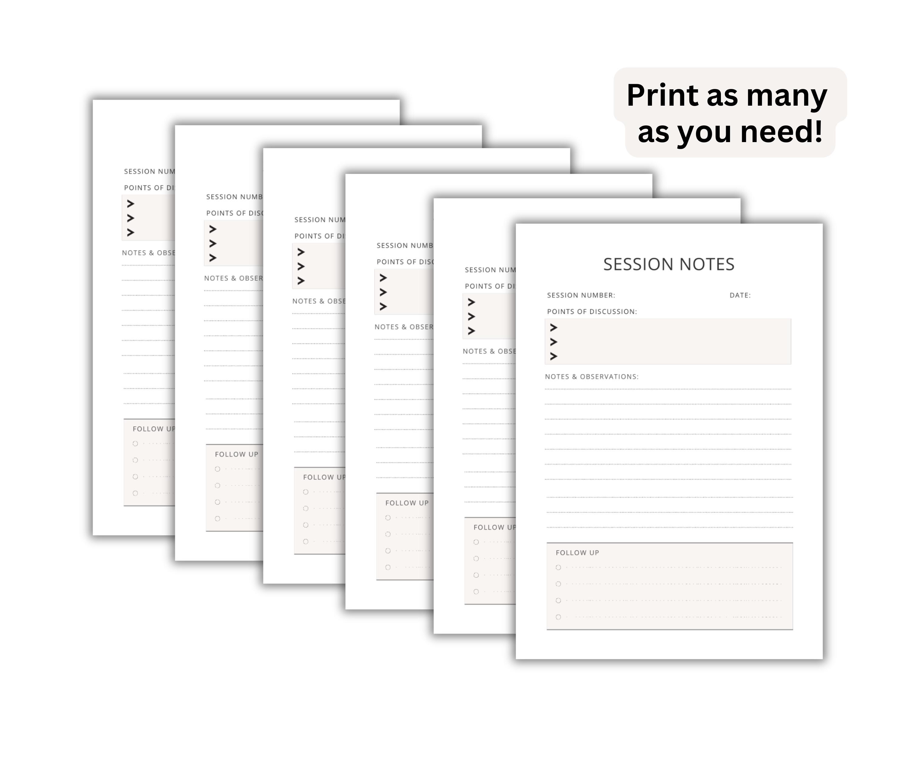 Therapy Session Notes Template for Therapists & Counsellors | Printable ...