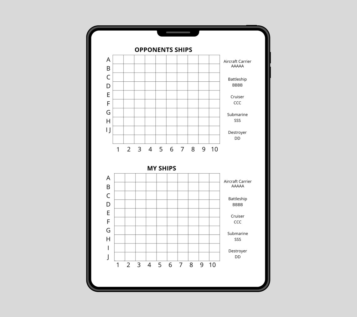 Classic Battleship Digital Game Template Instant Download Printable PDF ...