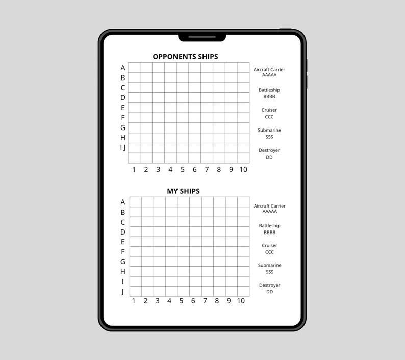 Classic Battleship Digital Game Template Instant Download Printable PDF ...
