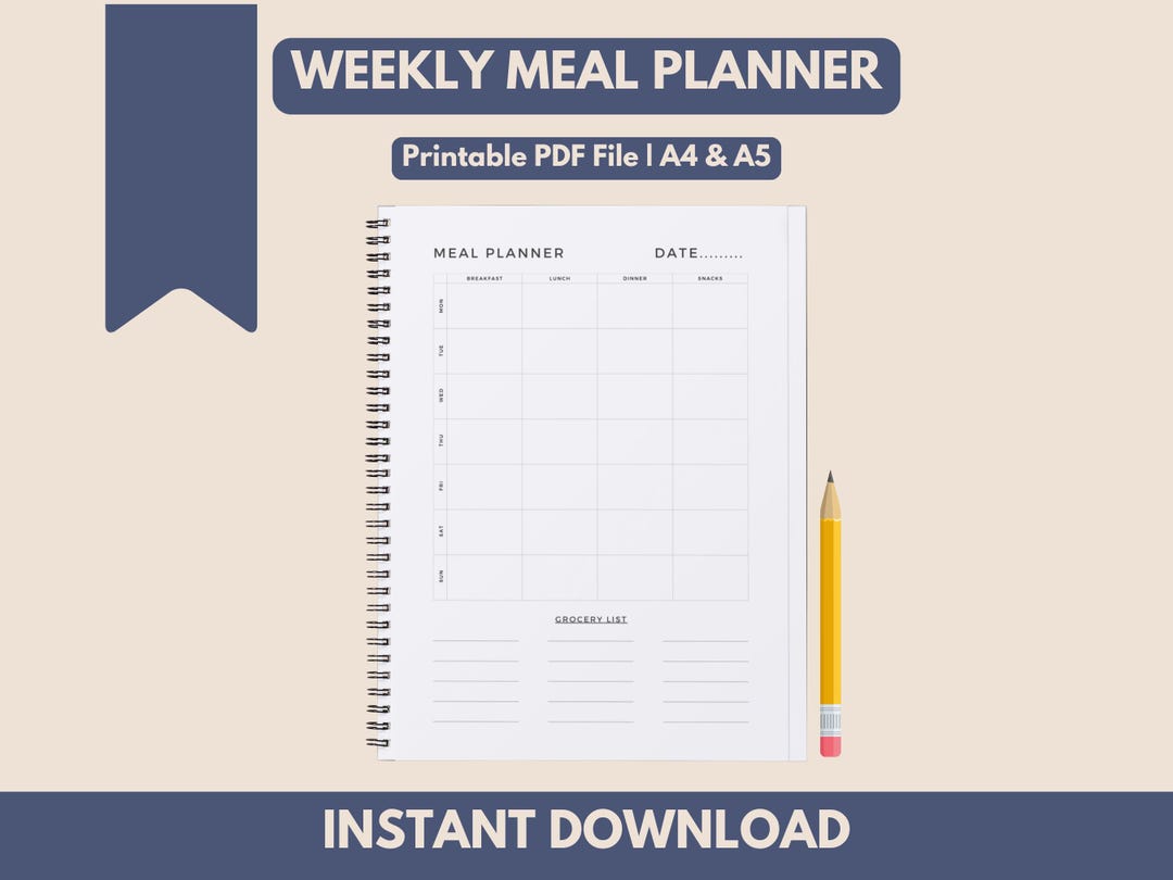 Printable Weekly Meal Planner | Productivity Planner | Meal Shopping Tracker | Instant Download ...