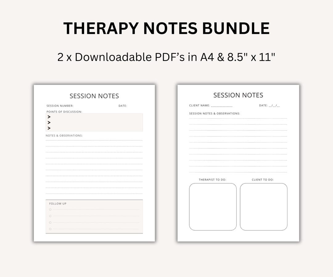 Therapy Notes Bundle | Printable Session Notes PDF + Bonus Templates ...