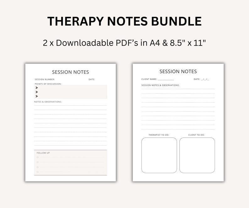 Therapy Notes Bundle | Printable Session Notes PDF + Bonus Templates ...