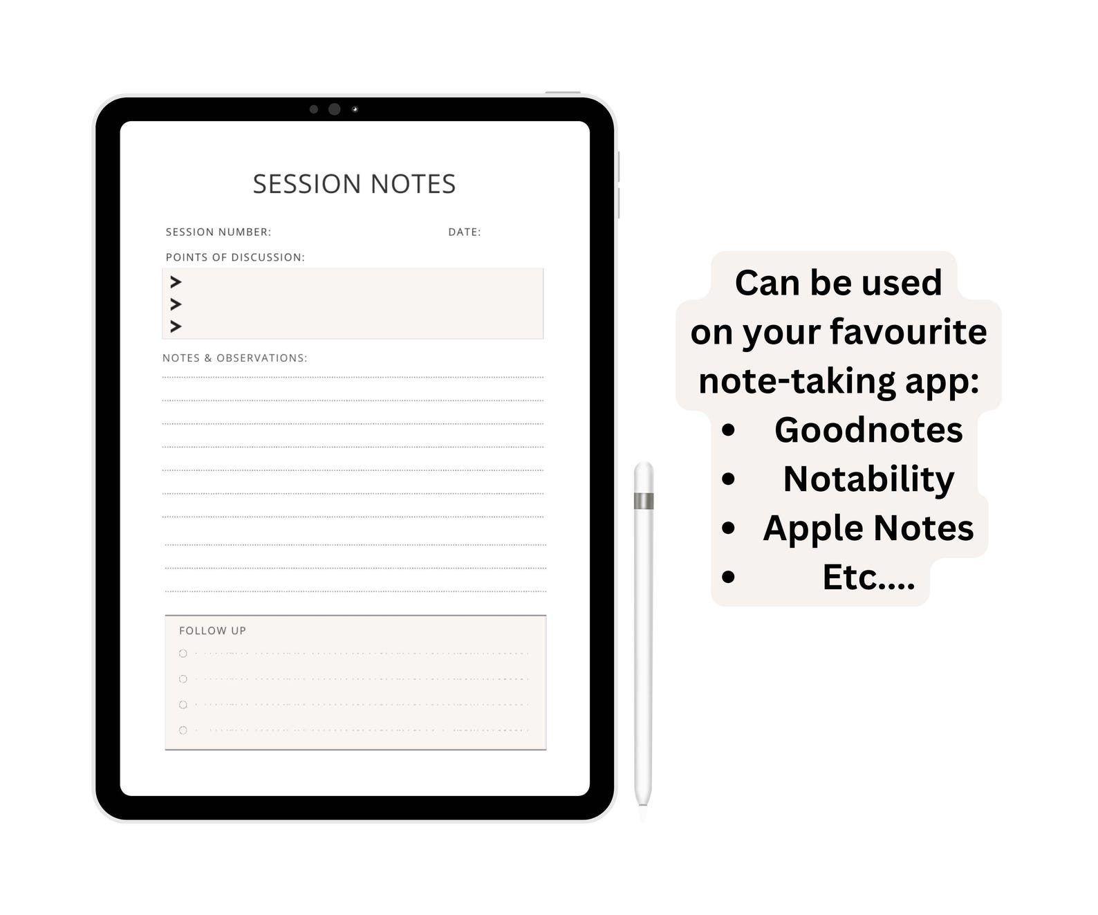 Therapy Session Notes Template for Therapists & Counsellors | Printable ...