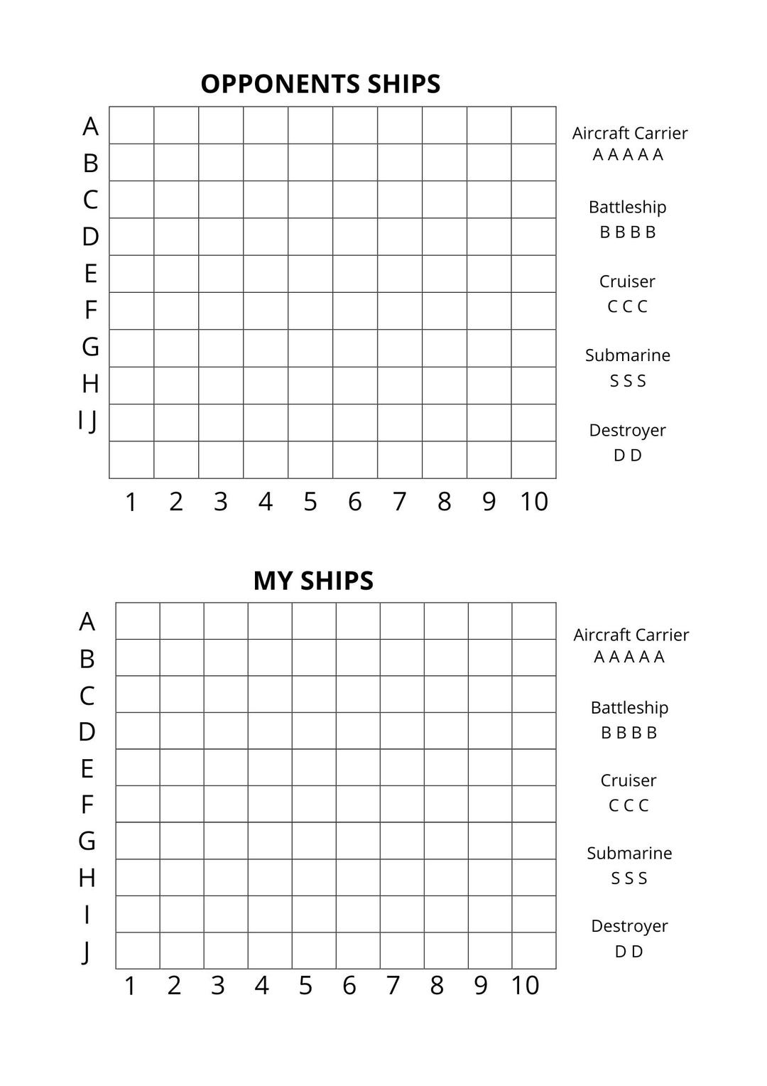 Printable Battleships Game Template Classic Battleship Game Family Game ...