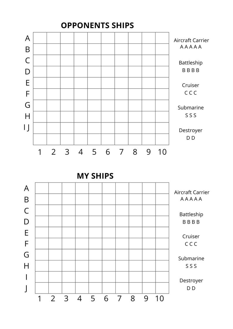 Printable Battleships Game Template Classic Battleship Game Family Game ...