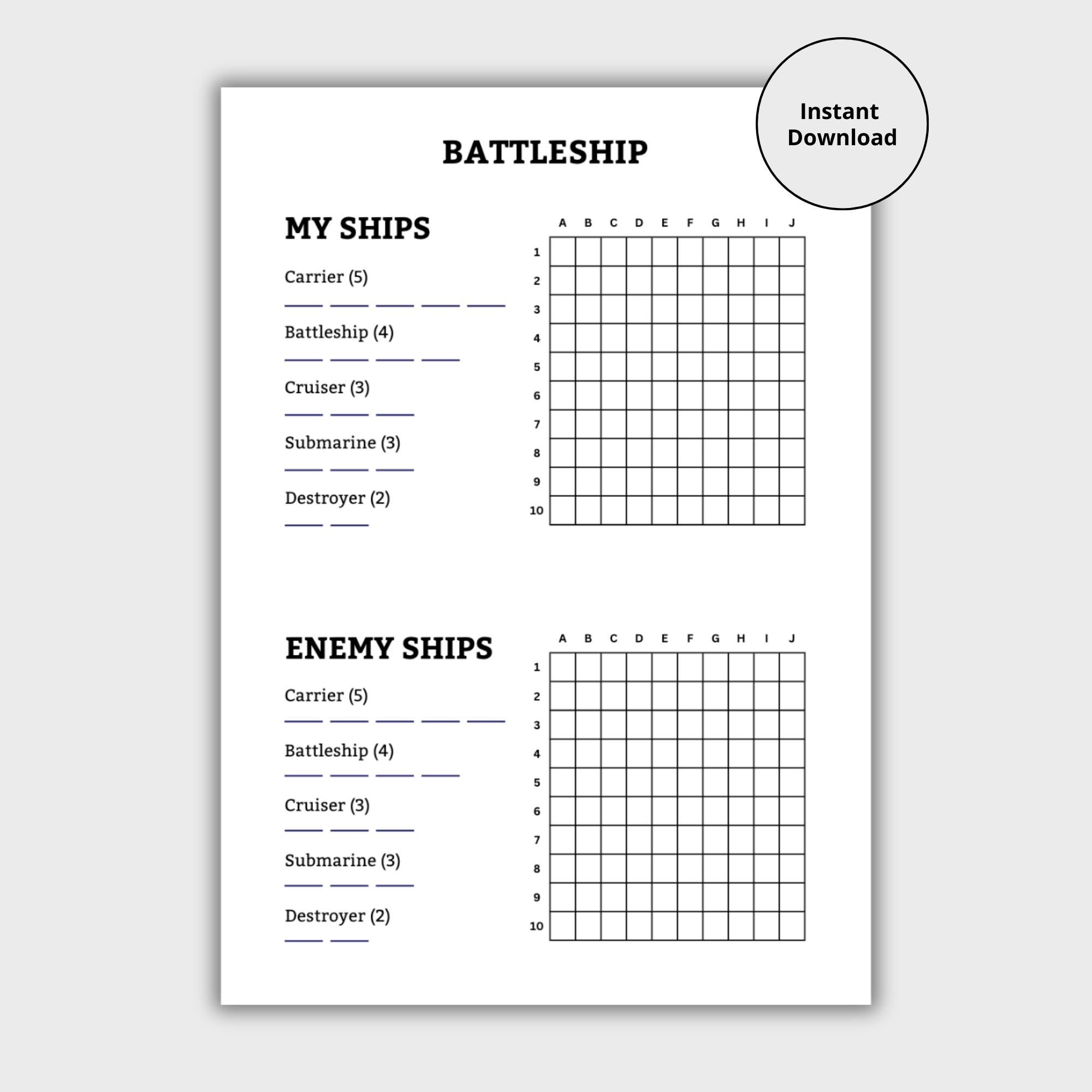 Printable Battleship Game: Classic Sea Battle, Family Fun (digital ...