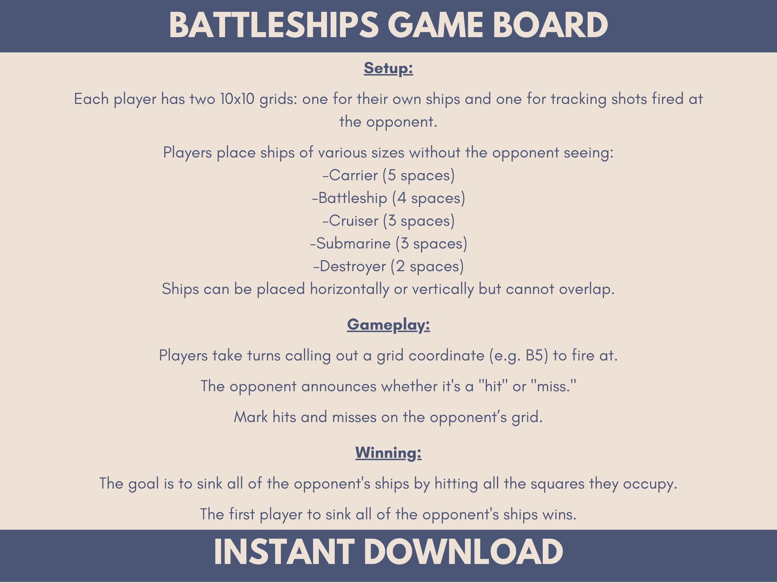 Digital Battleships Game Template Classic Battleship Game Family Game ...