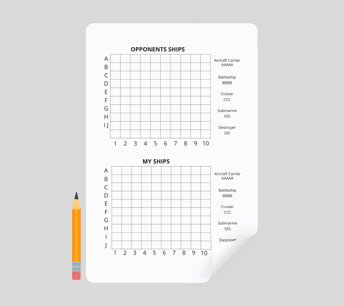 Classic Battleship Digital Game Template Instant Download Printable PDF ...