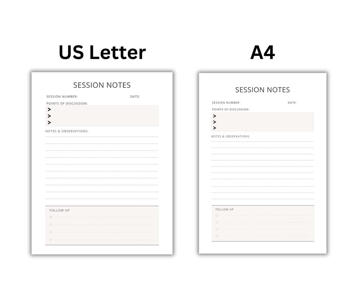 Therapy Session Notes Template for Therapists & Counsellors | Printable ...