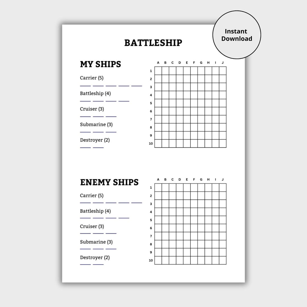 Classic Battleship Sea Battle Family Fun | Digital Game Template ...