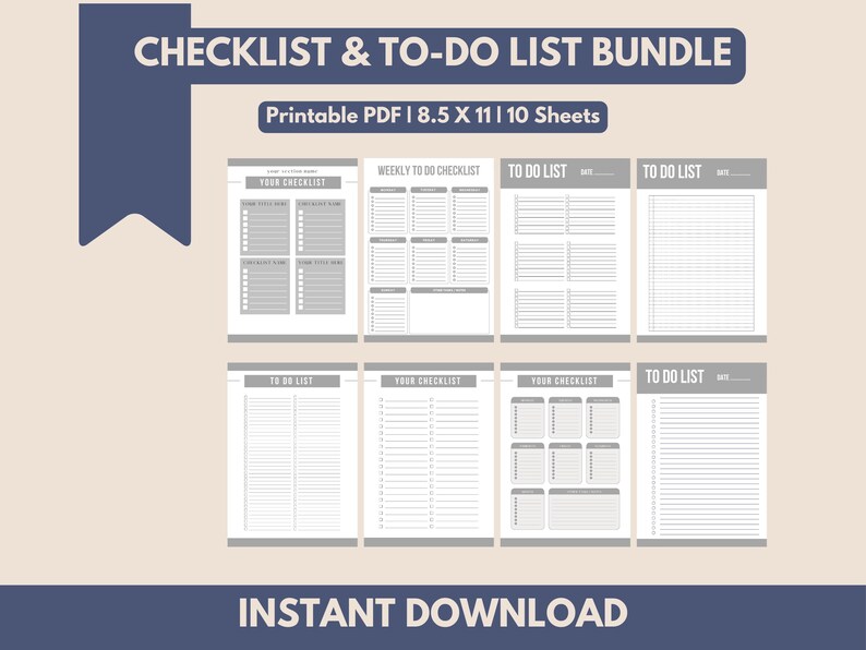 To-do-list Checklist Bundle | 10 X Printable A4 Planners | Daily ...