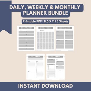 Daily Weekly Monthly Checklist Bundle 5 X Printable Templates ...