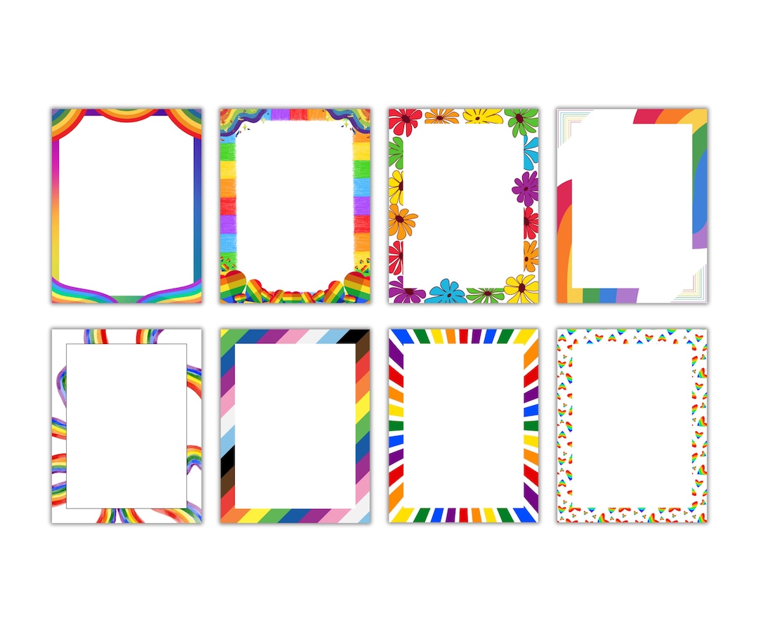 Rainbow Pride Digital Page Border Set of 8 PDF | LGBTQ+ Printable ...