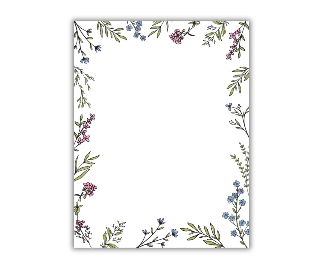 Borde floral para página en PDF / Imprimible en tamaño A4 y Carta ...
