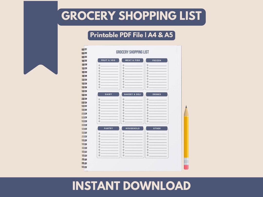 Printable Grocery Shopping List | Productivity Planner | Supermarket ...